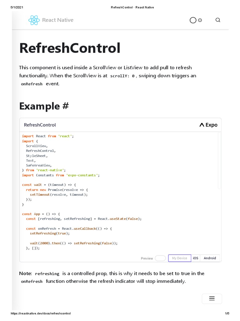 RefreshControl React Native | PDF | Ios | Android (Operating System)