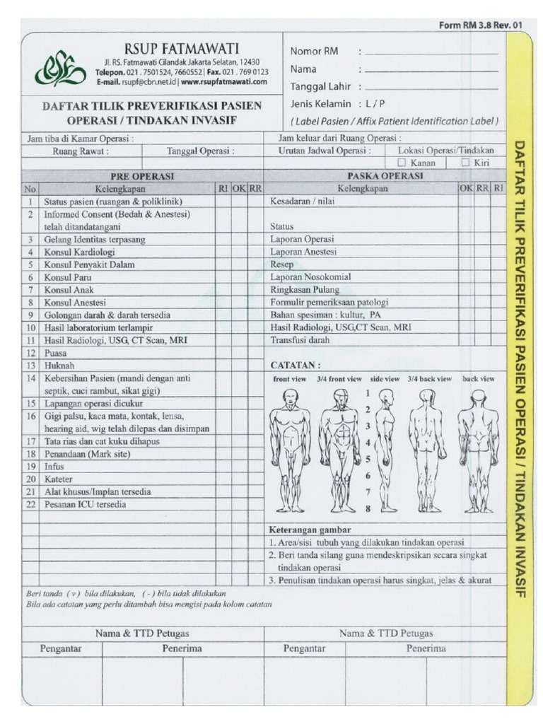 Daftar Tilik Preverifikasi Pasien Operasi | PDF