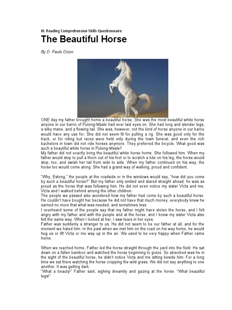 The Beautiful Horse: III. Reading Comprehension Skills Questionnaire ...