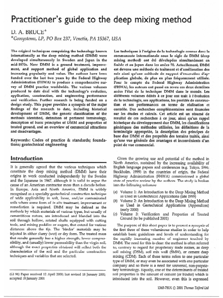 Practitioners Guide To The Deep Mixing Method - Bruce - 2001 | PDF
