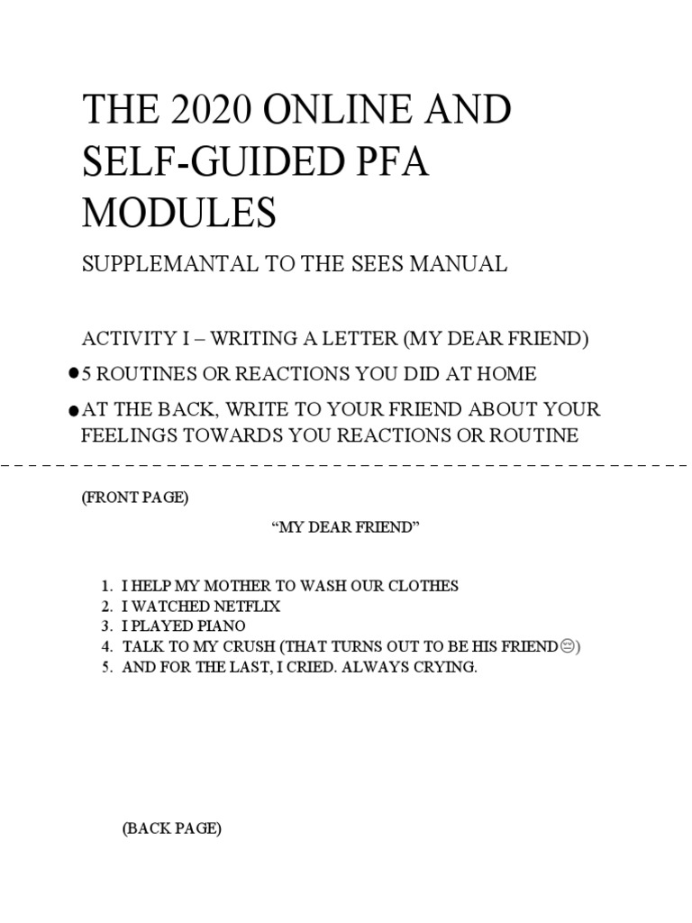 The 2020 Online and Self-Guided Pfa Modules: Supplemantal To The Sees ...
