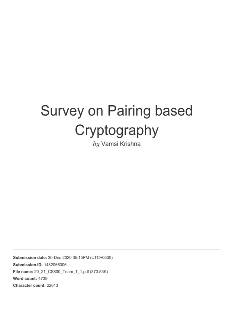 Survey On Pairing Based Cryptography Plagirism Report | PDF | Cryptography | Computer Science