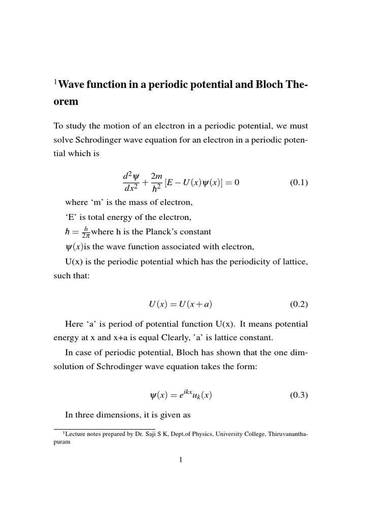 Bloch Theorem | PDF | Schrödinger Equation | Wave Function