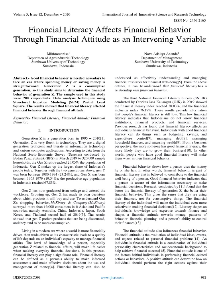 Financial Literacy Affects Financial Behavior Through Financial ...