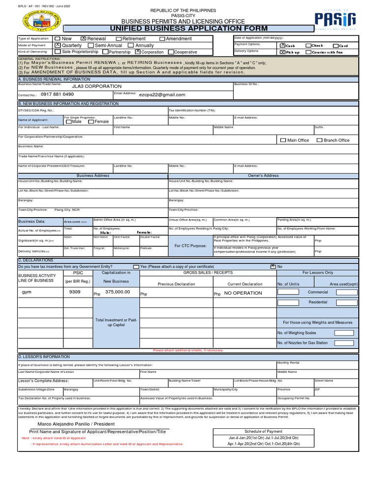 Bplo Unified Business Application Form Final20201216 - 05939 | PDF ...