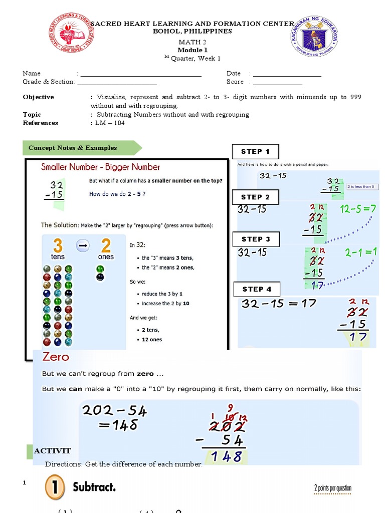 Math 2 Quarter, Week 1 Name: - Date: - Grade & Section: - Score | PDF