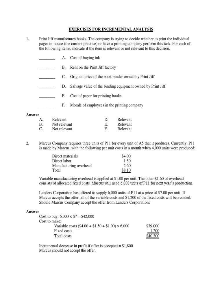 Practice Ques - Incremental Analysis PDF | PDF | Cost | Business Economics