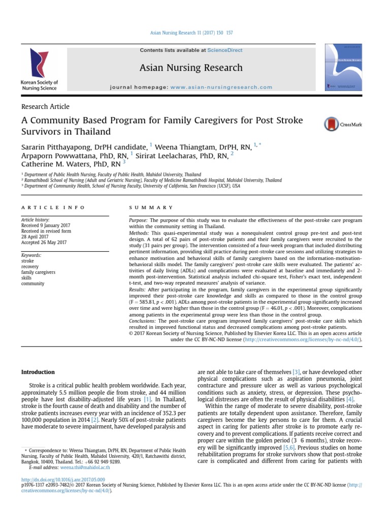 A Community Based Program For PDF | PDF | Caregiver | Stroke