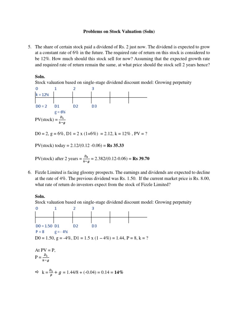 Stock Valuation Solutions | PDF | Stock Valuation | Discounted Cash Flow