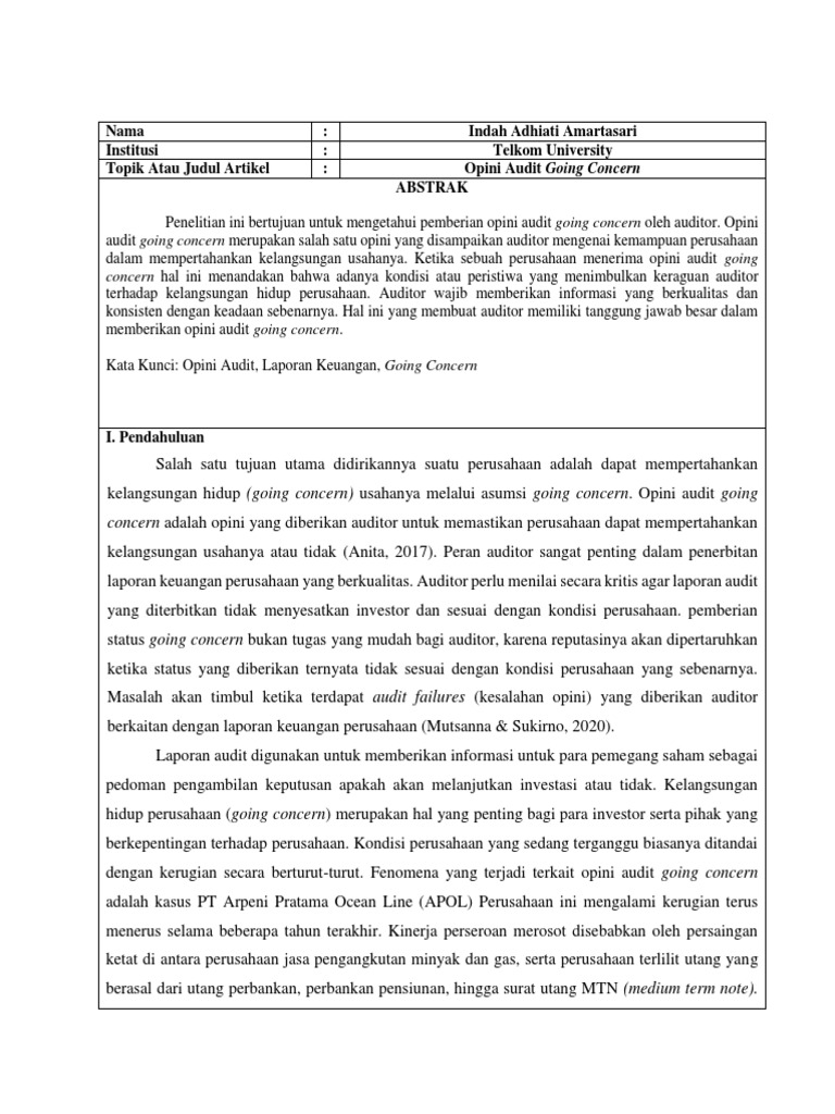 Opini Audit Going Concern | PDF