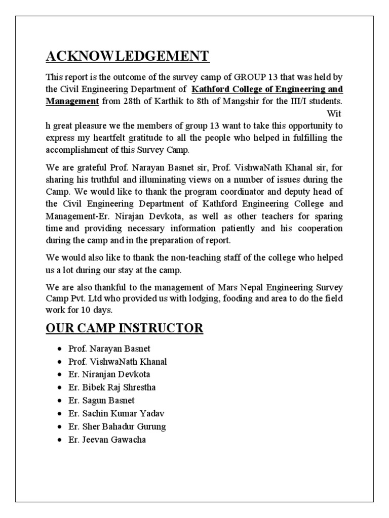 Acknowledgement: Our Camp Instructor | PDF | Surveying | Contour Line