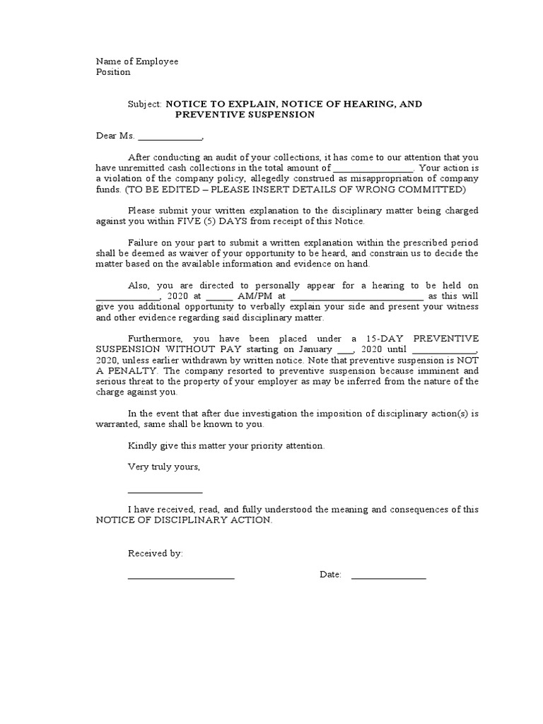 Notice To Explain With Preventive Suspension | PDF