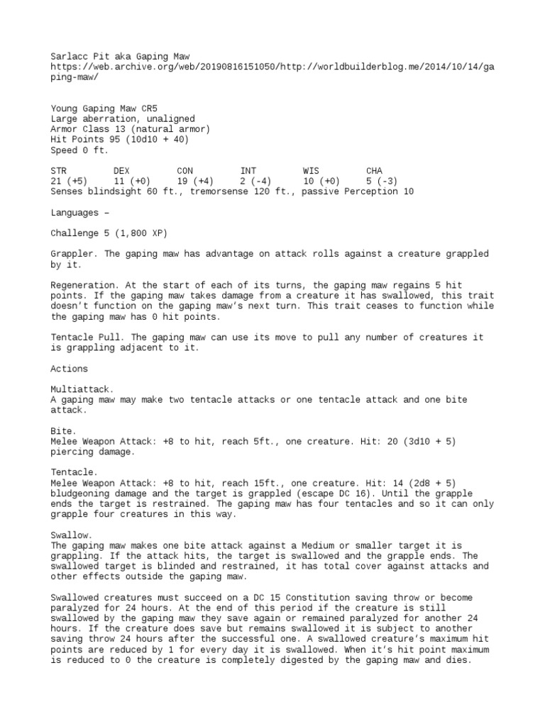 dd3x Sarlacc Pit Aka Gaping Maw Monster | PDF | Tabletop Games | Gaming