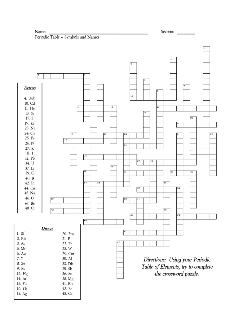Periodic Table Crossword Puzzle Key | PDF