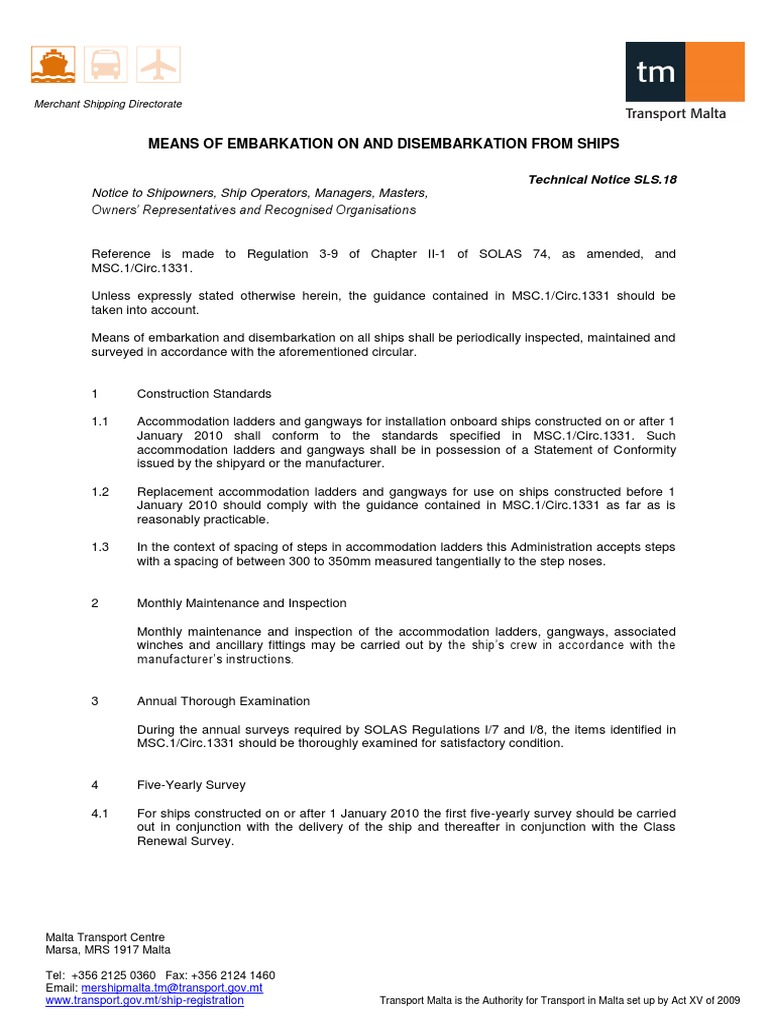 Means of Embarkation On and Disembarkation From Ships | PDF | Business ...
