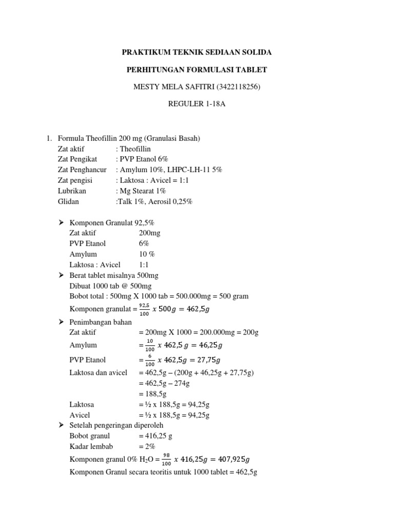 Perhitungan Formulasi Tablet | PDF