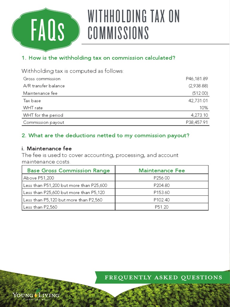 Frequently Asked Questions: 1. How Is The Withholding Tax On Commission ...