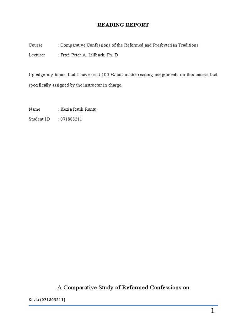 Comparative Confessions Paper - Kezia | PDF | Christian Church | Calvinism