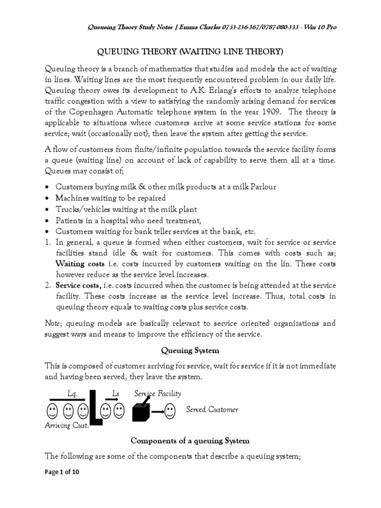 Queuing Theory (Waiting Line Theory) : Queueing Theory Study Notes ... Queuing Theory (Waiting Line Theory) : Queueing Theory Study Notes ...