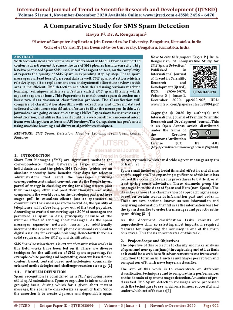 A Comparative Study For SMS Spam Detection | PDF | Spamming | Statistical Classification