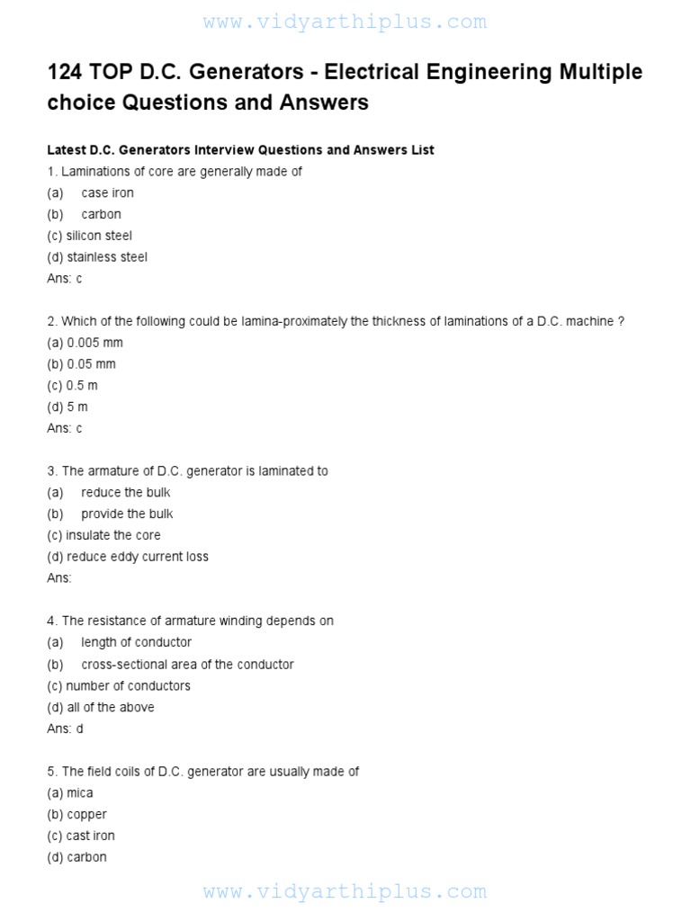 D.C Generators MCQ | PDF | Electric Generator | Electrical Equipment