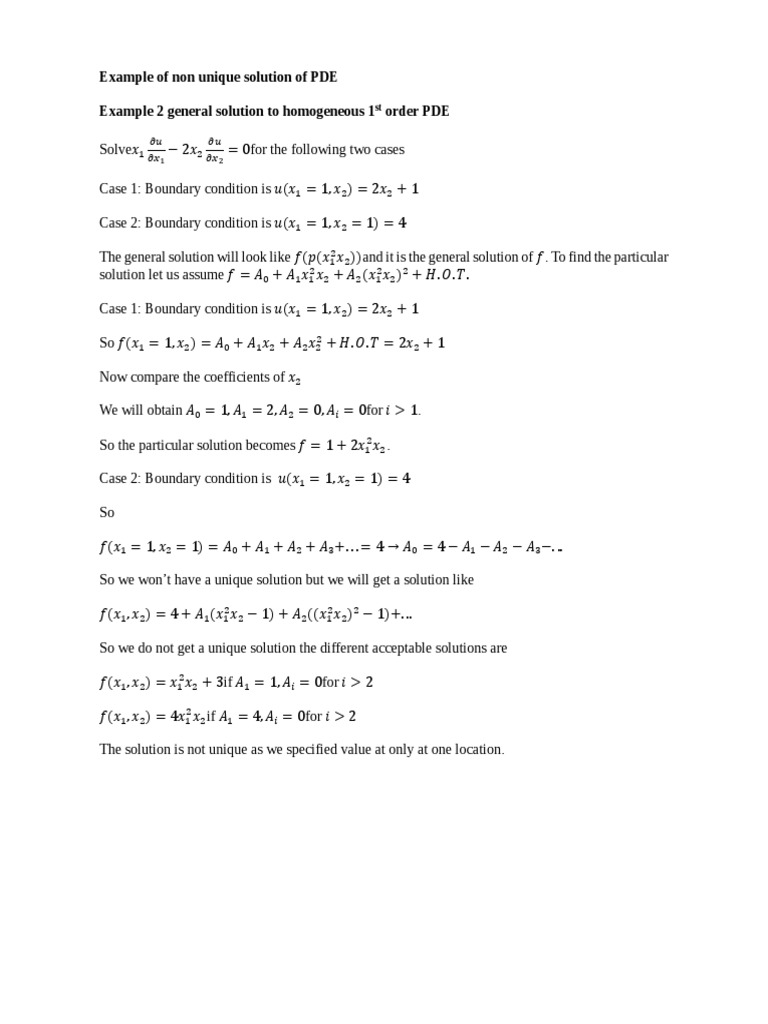 Example of Non Unique Solution of PDE Example 2 General Solution To ...