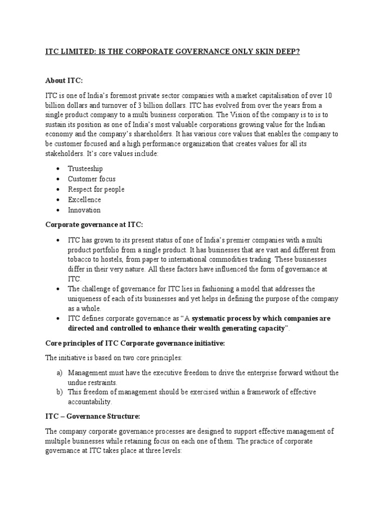 ITC's Corporate Governance Structure and Committees | PDF | Governance ...