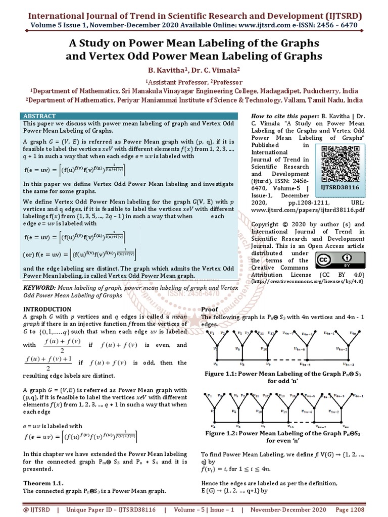 A Study On Power Mean Labeling of The Graphs and Vertex Odd Power Mean Labeling of Graphs | PDF ...