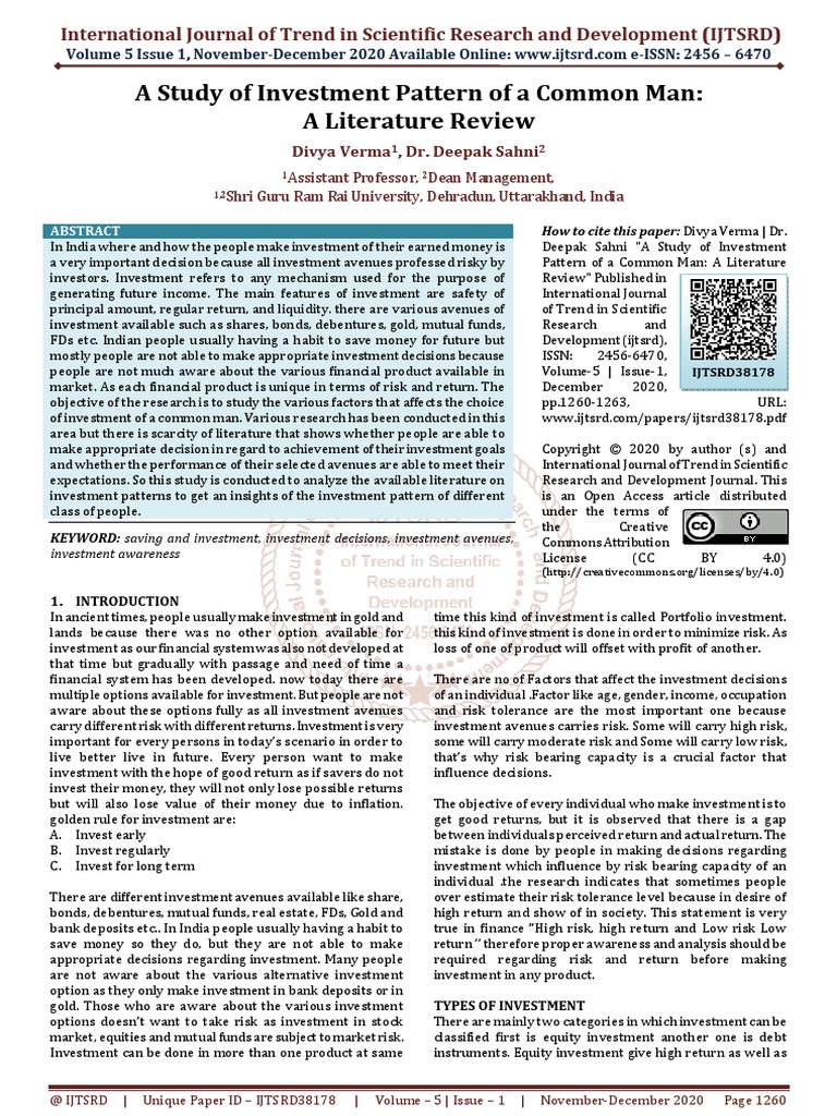 A Study of Investment Pattern of A Common Man A Literature Review | PDF ...