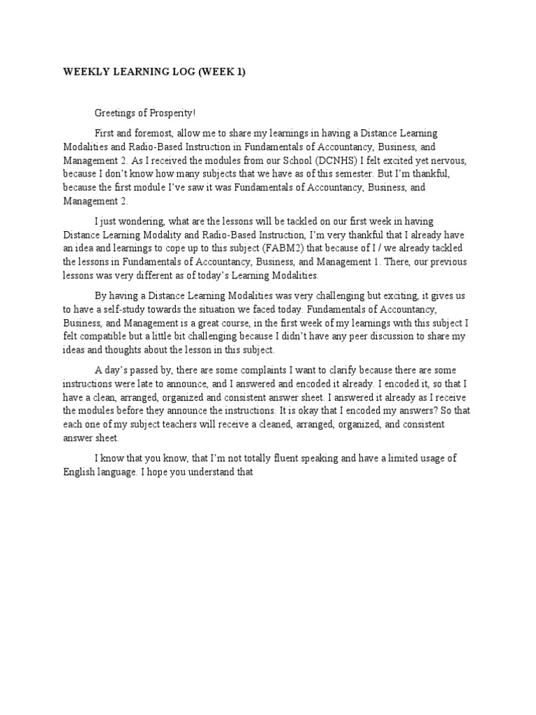 Weekly Learning Log | PDF