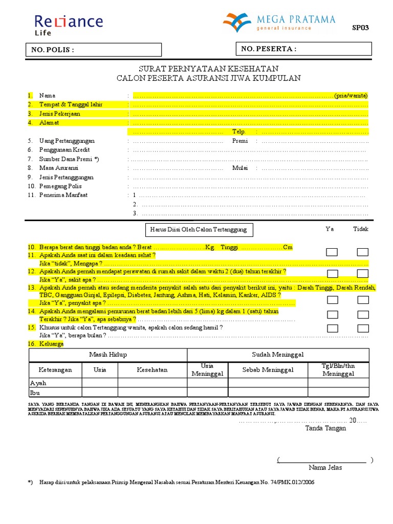 FORM SPK MEGAPRATAMA BARU - Isi Yang Diberi Warna Kuning | PDF