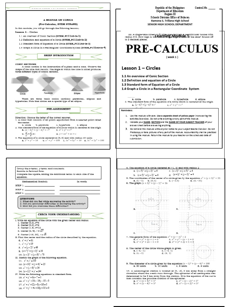Pre-Calculus: Lesson 1 - Circles | PDF