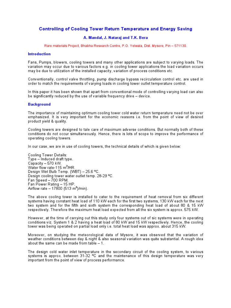 Cooling Tower Temperature Control Strategies | PDF | Electric Motor ...