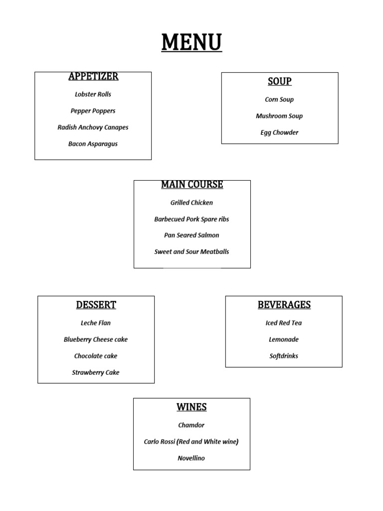 Menu For FBS | PDF