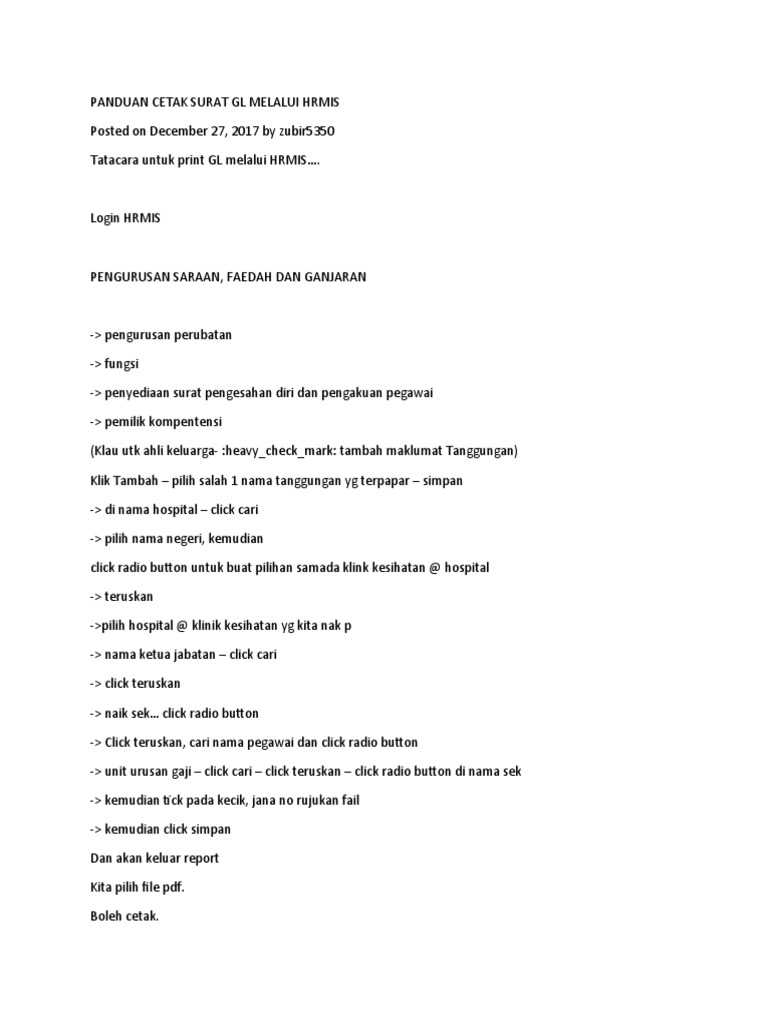 Panduan Cetak Surat GL Melalui Hrmis | PDF