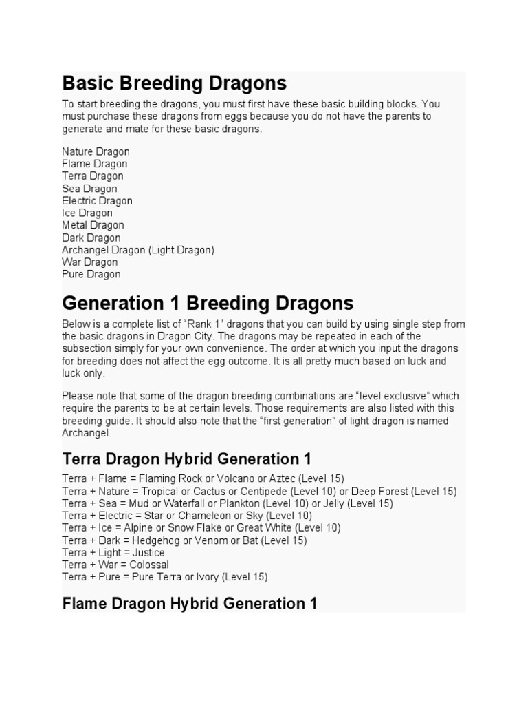 Dragon City Breeding Guide Basics | PDF | Sea | Dragon