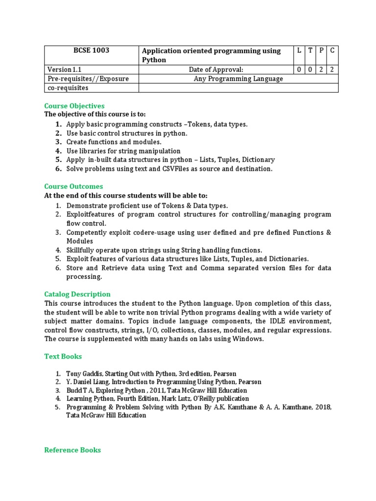 HandOut of BSCE1003 Application Oriented Programming Using Python - Sanjay Sharma | PDF ...