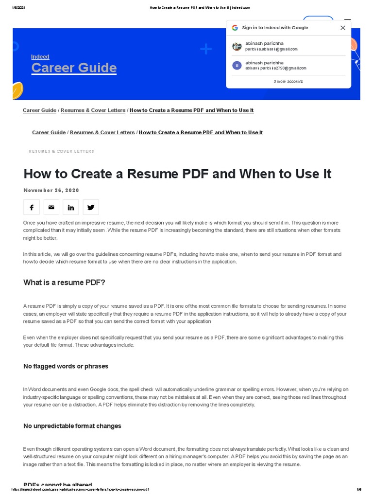 How To Create A Resume PDF and When To Use It PDF | PDF | Résumé ...