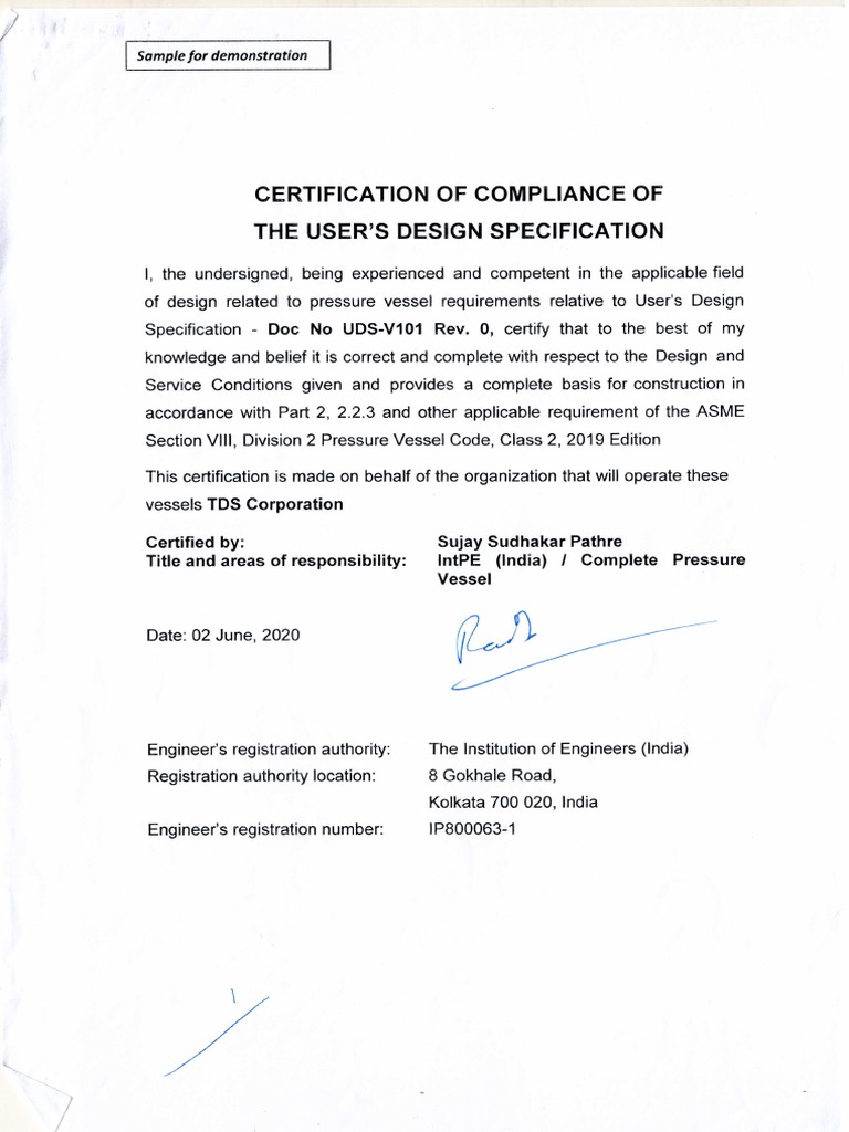 Certification Of Compliance Of Uds Pdf