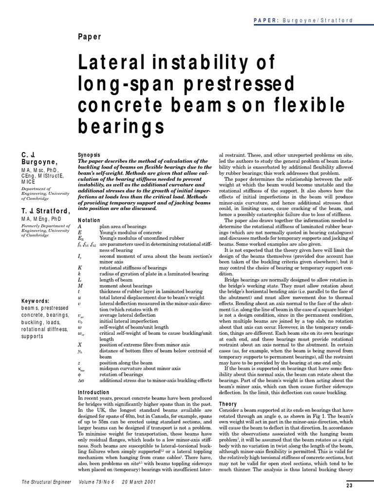 Lateral Instability of Long-Span Prestressed Concrete Beams On Flexible ...