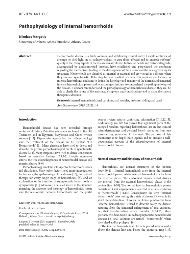 Pathophysiology of Internal Hemorrhoids | PDF | Hemorrhoid | Capillary
