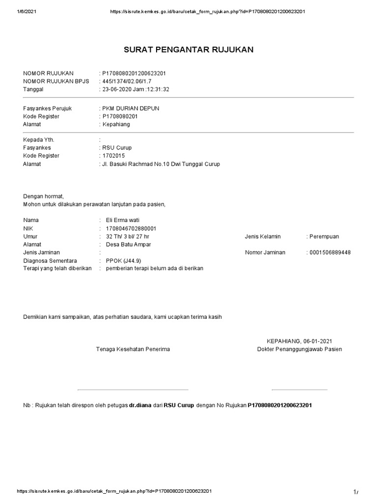 Surat Rujukan Pasien PPOK | PDF | Pengembangan Diri | Kesehatan Holistik