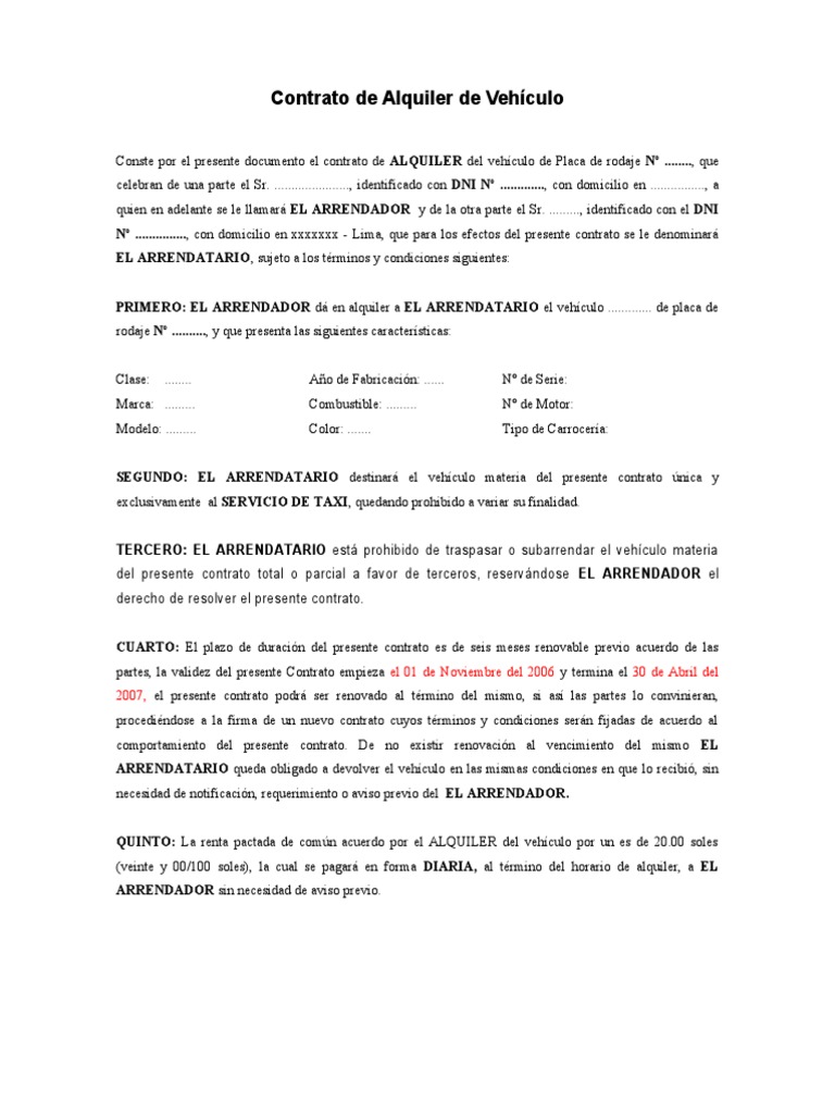 Contrato Alquiler Taxi | PDF | Business | Equipo automotriz