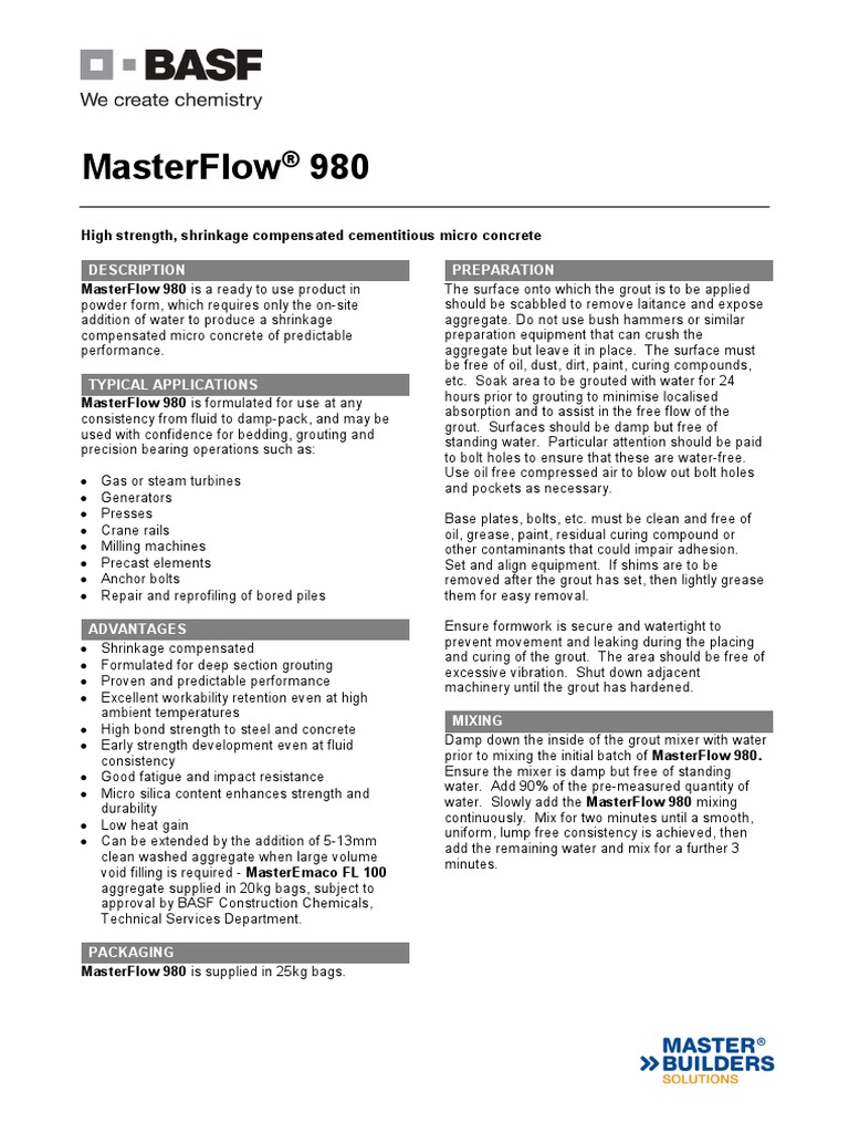 Masterflow 980 Tds PDF | PDF