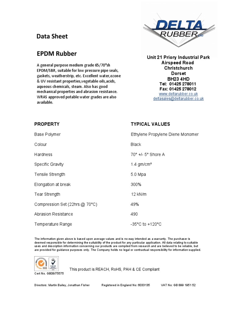 Data Sheet EPDM Rubber: Unit 21 Priory Industrial Park Airspeed Road ...