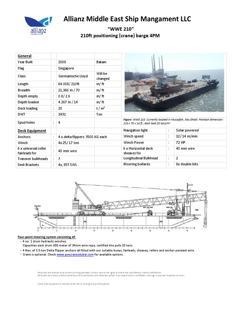 Allianz Middle East Ship Mangament LLC: "WWE 210" 210ft Positioning ...