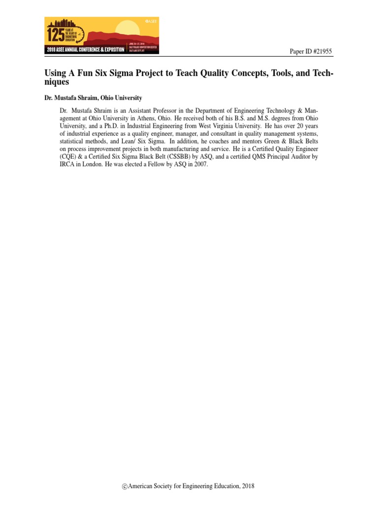 Using A Fun Six Sigma Project To Teach Quality Concepts Tools and ...