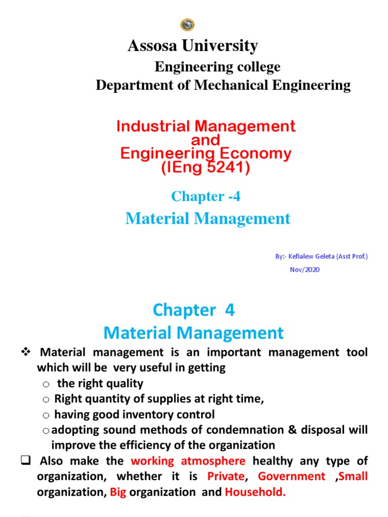 Material Management Chapter Summary | PDF | Inventory | Economies