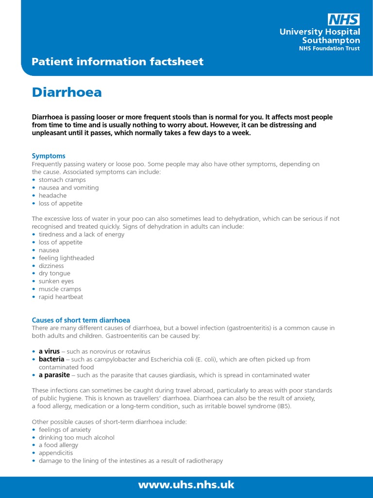 Diarrhoea Patient Information | PDF | Diarrhea | Gastrointestinal Tract