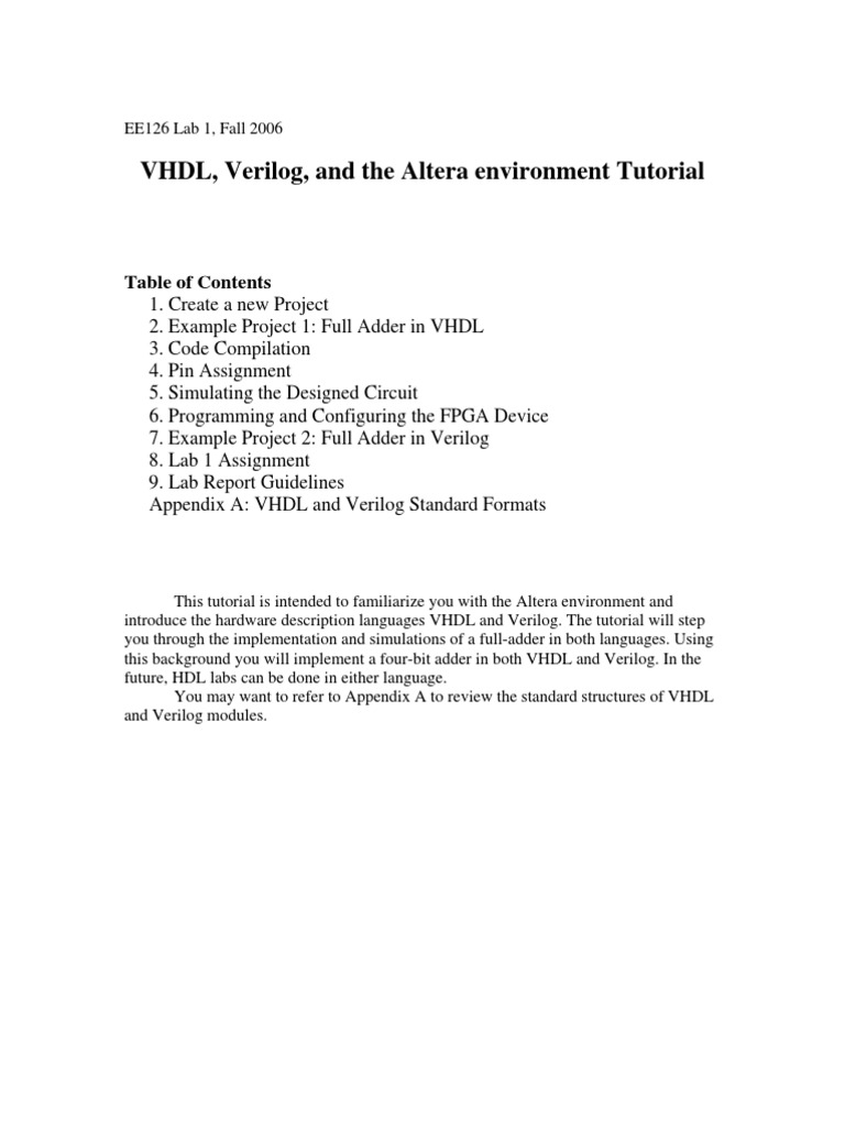 Vhdl Verilog And The Altera Environment Tutorial Pdf 1645